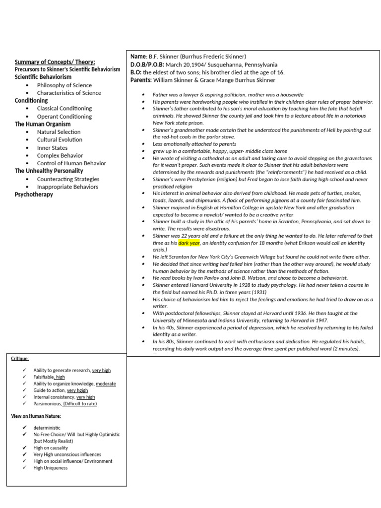 B.F Skinner Behavioral Analysis | PDF | Reinforcement | Classical ...