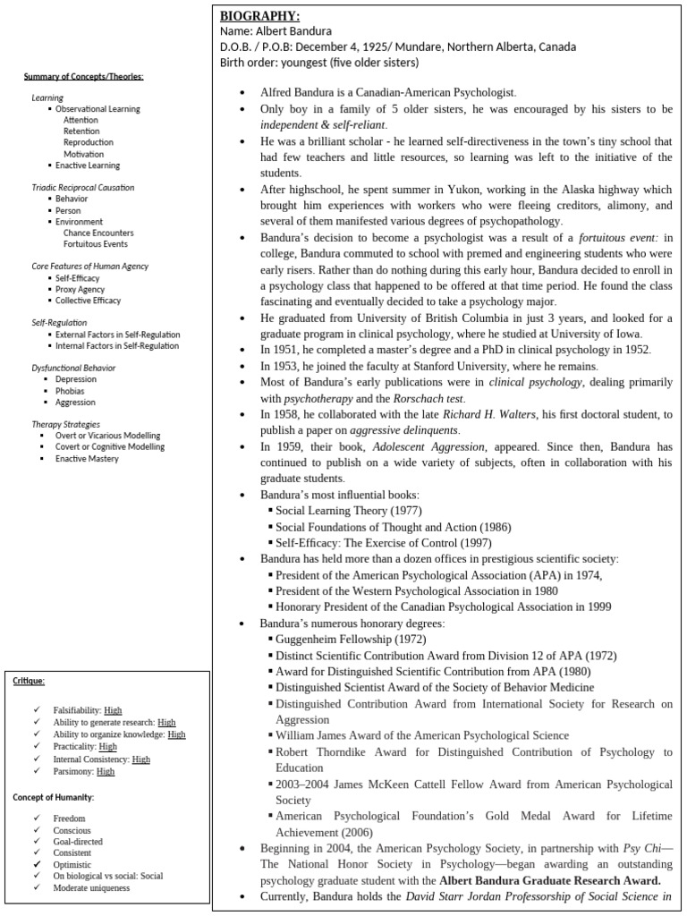 Albert Bandura Social Cognitive Theory | PDF | Self Efficacy | Psychology