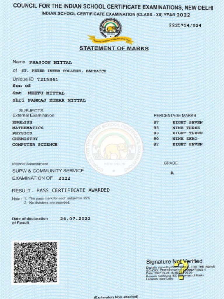 12th Marksheet | PDF