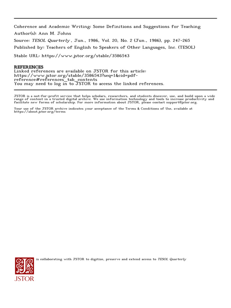 Johns (1986) Coherence and Academic Writing - Some Definitions and ...