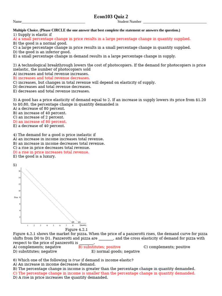Econ103 Quiz 2: Supply and Demand Concepts | PDF | Elasticity ...