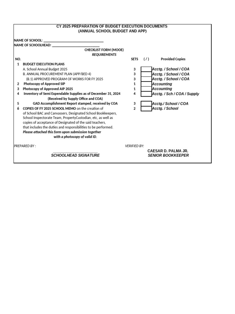 2025 Budget Execution Checklist | PDF