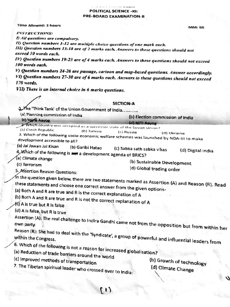 Political Science Preboard Paper 2 | PDF