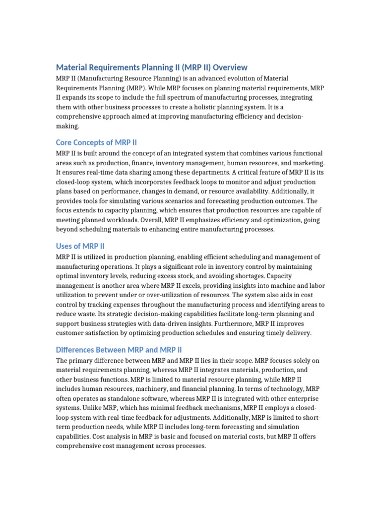 MRP II: Comprehensive Manufacturing Planning | PDF | Economies | Supply ...