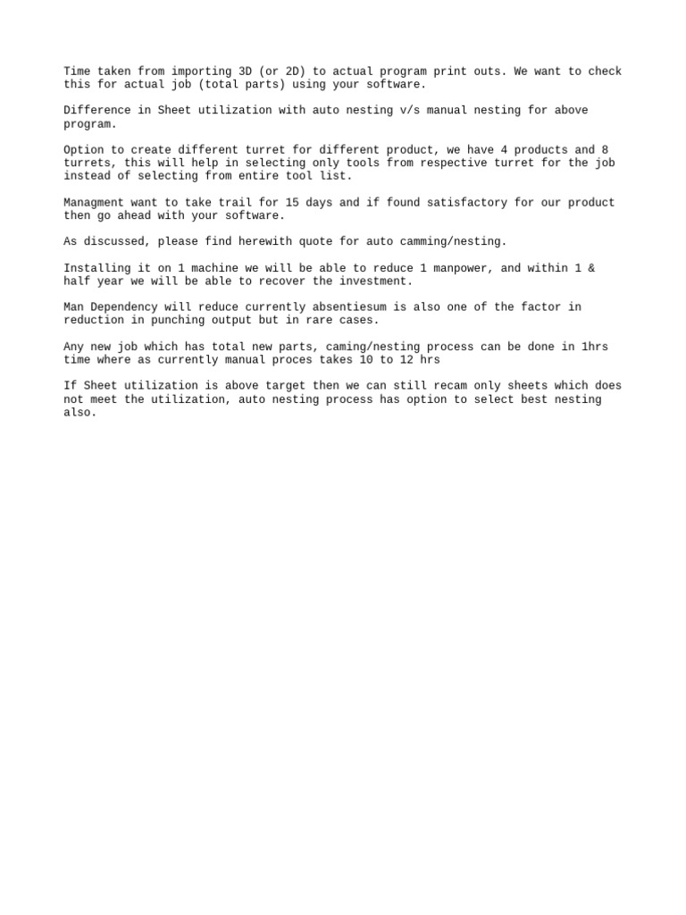 Auto Nesting Metalix Software | PDF