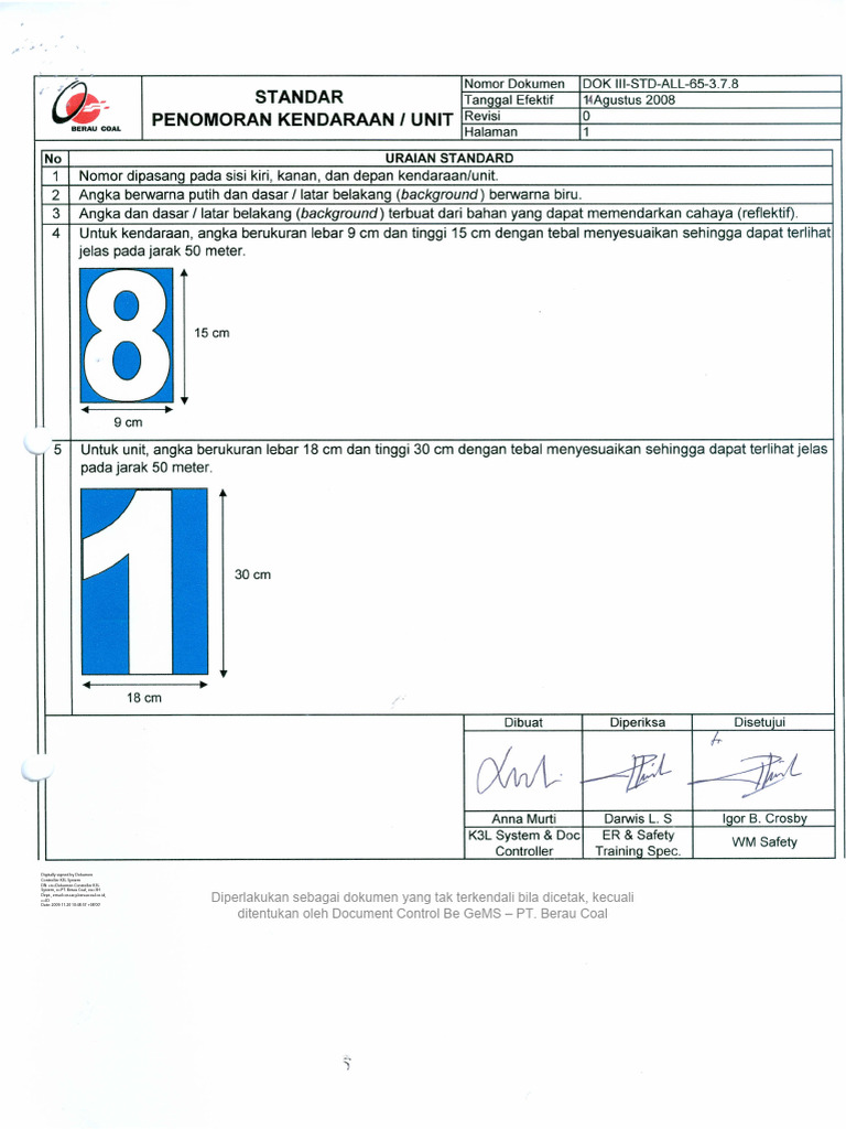 DOK III-STD-ALL-65-3.7.8_S_ Penomoran Kendaraan dan Unit | PDF