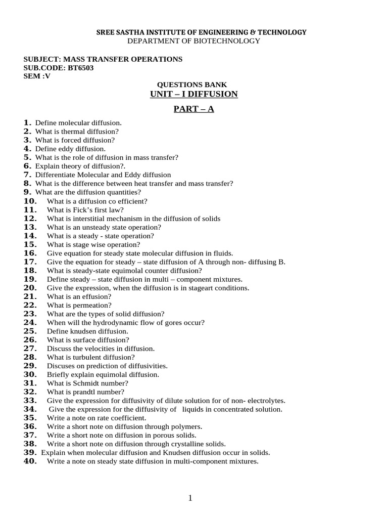 Mass Transfer Operations Question Bank | PDF | Distillation | Adsorption
