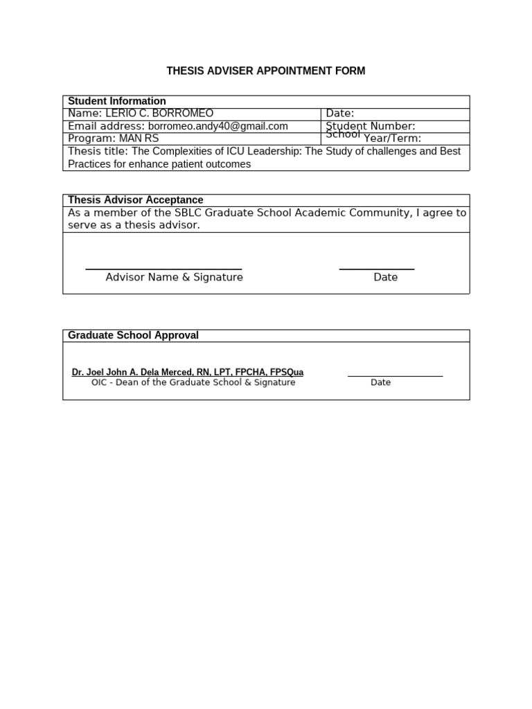 Thesis Adviser Appointment Form | PDF