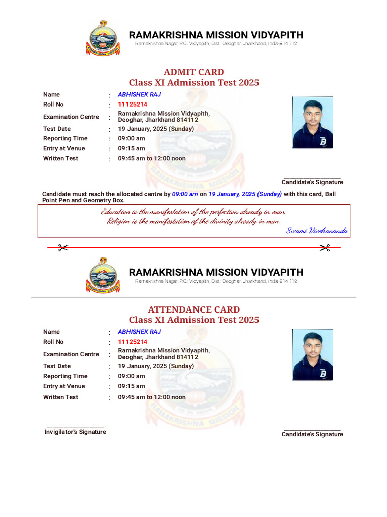 Class XI Admission Test Details 2025 | PDF