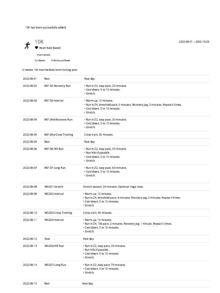 Garmin 10K Intermediate Training Plan | PDF | Athletics | Physical Fitness