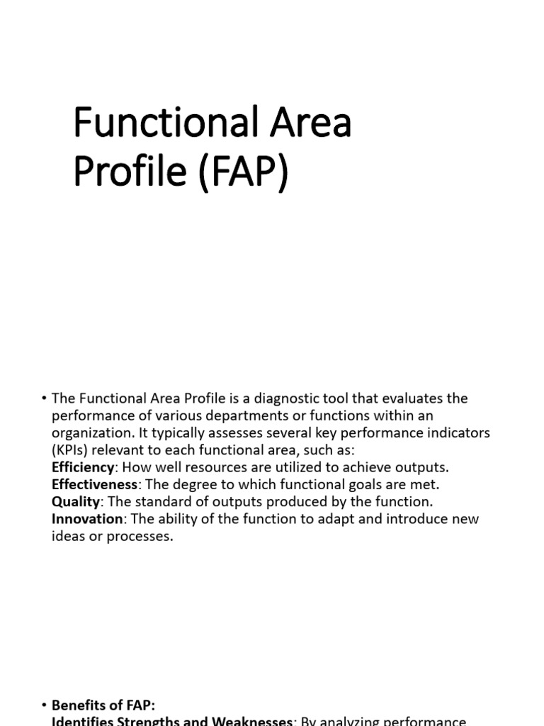 Functional Area Profile (FAP), Resource Deployment Matrix, SAP, SWOT ...