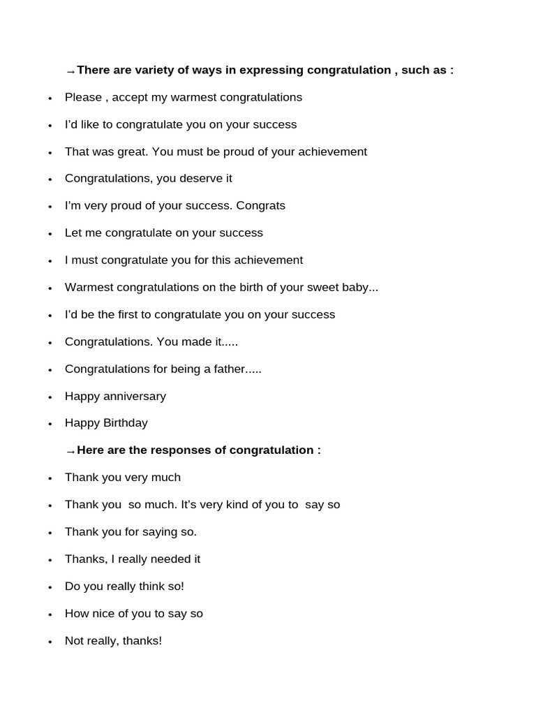 There Are Variety of Ways in Expressing Congratulation | PDF