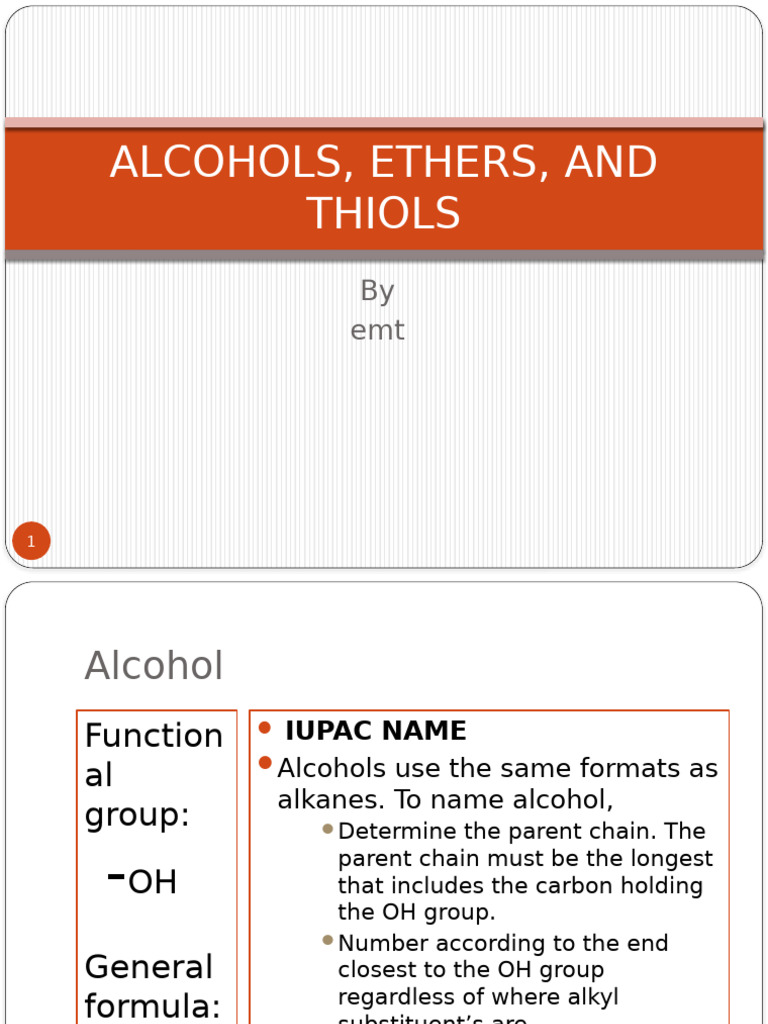 Naming Alcohols, Ethers, and Thiols Guide | PDF | Thiol | Ether