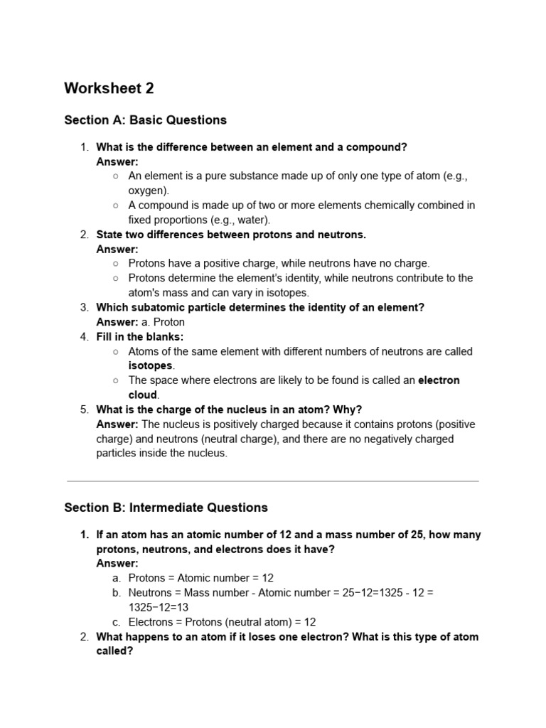 Atomic Structure and Isotopes Worksheet | PDF | Atoms | Proton