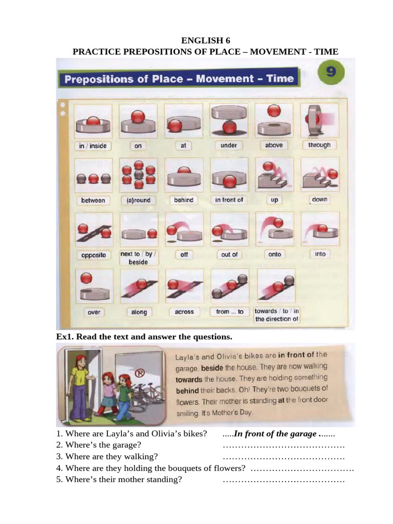 ED6. Practice Prepositions of Place - Movement - Time | PDF