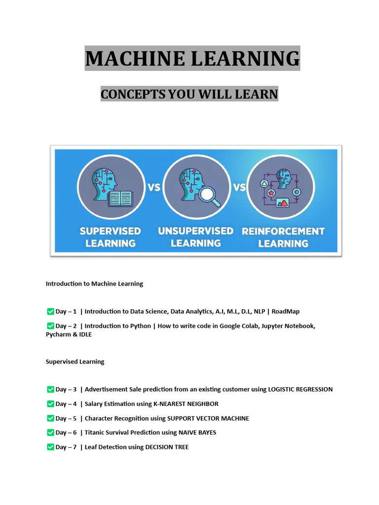 Machine Learning Agenda | PDF | Machine Learning | Regression Analysis