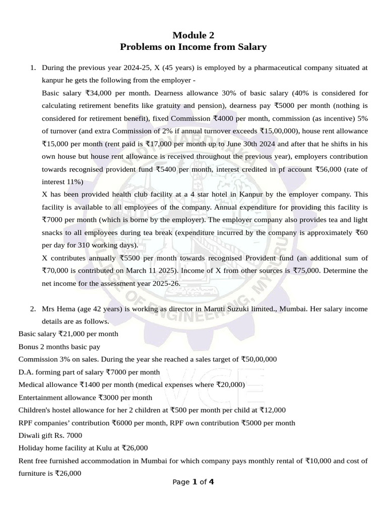 Income From Salary Problems | PDF | Salary | Employment