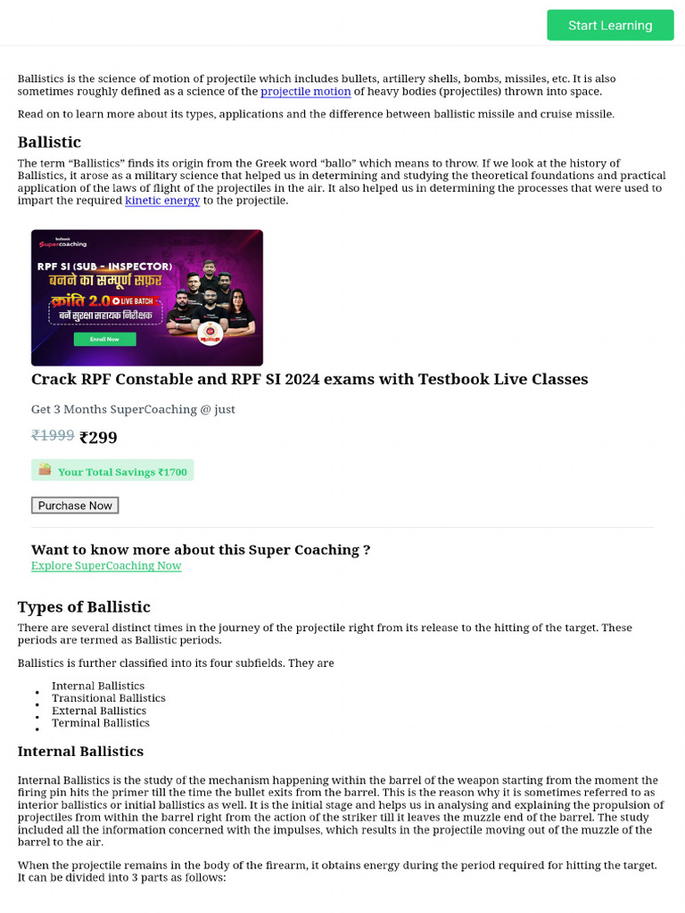 Ballistics - Learn Definition, Types, Applications As Firearms | PDF