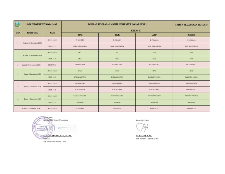 X Jadwal Pas GSL 2024-2025 | PDF