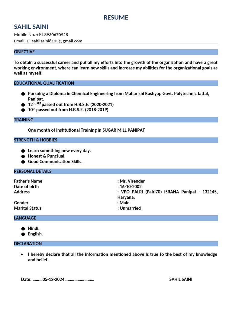 SAHIL Saini Resume | PDF
