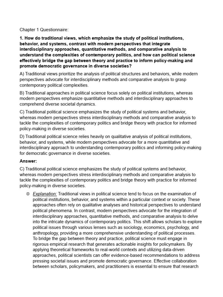 QUESTIONNAIRE_CHAPTER 1 | PDF | Socialism | Policy