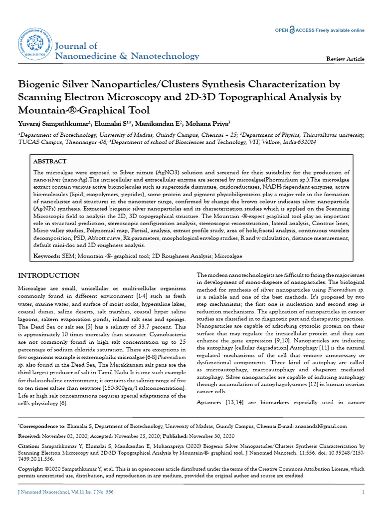 Biogenic Silver Nanoparticles Clusters Synthesis Characterization by Scanning Electron ...