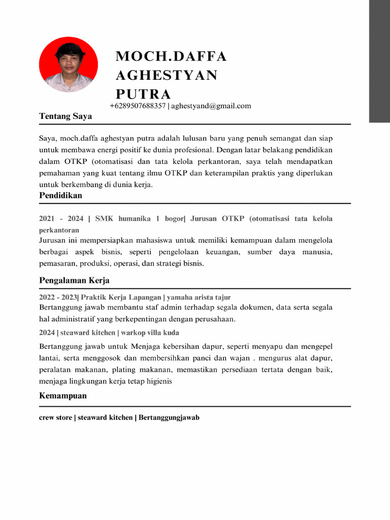 BERKAS LAMARAN - moch. daffa aghestyan putra | PDF