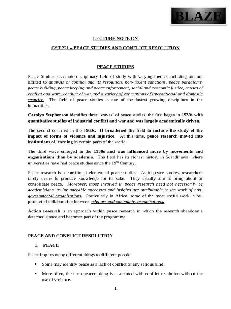 GST 221 Peace Studies-1-1 | PDF | Mediation | Negotiation