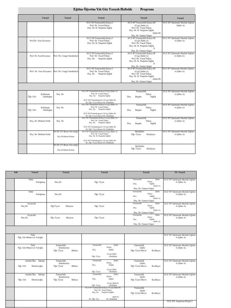 2023 2024 Guz Yariyili Haftalik Ders Programi SON | PDF