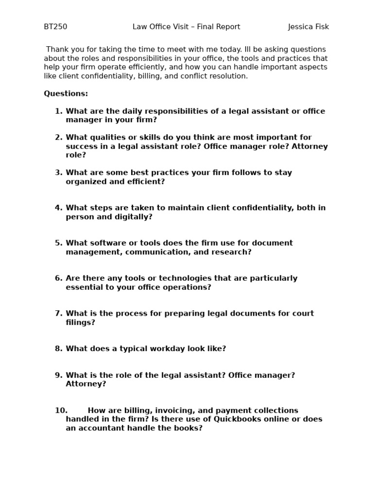 Legal Office Visit - Final | PDF | Paralegal | Lawyer
