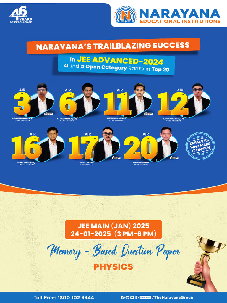 24-01-2025_jee Main Afternoon Shift Physics Memory Based Paper | PDF | Sun | Mechanics