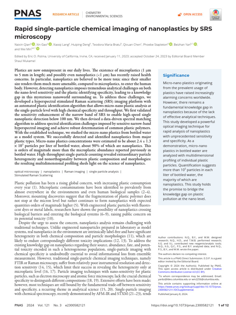 Rapid Single - Particle Chemical Imaging of Nanoplastics by SRS Micros ...
