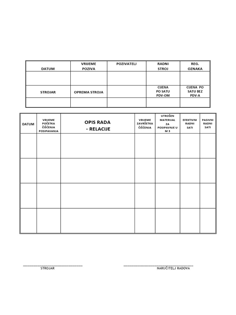 Dnevnik Rada Stroja Obrazac | PDF