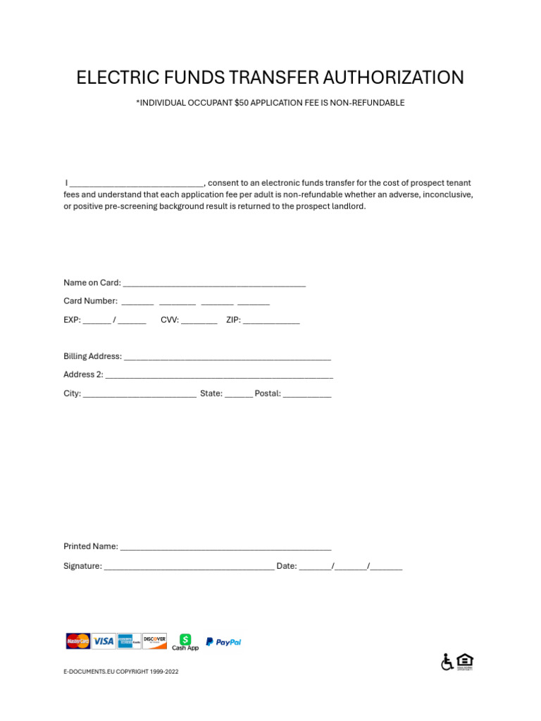 Electric Funds Transfer Authorization | PDF