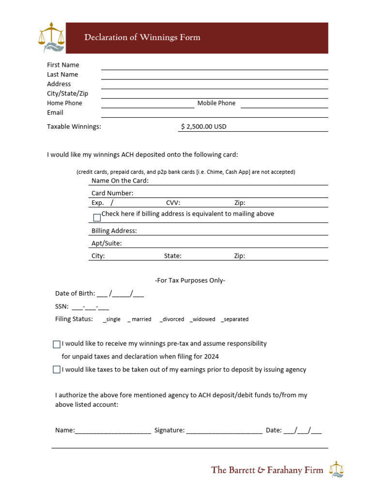 Winnings Declaration Form 2024 | PDF