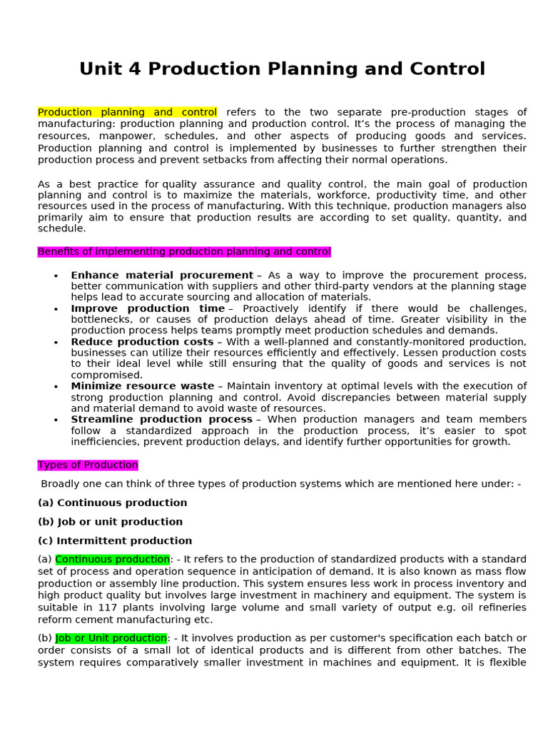 Production Planning and Control Guide | PDF | Supply Chain | Inventory