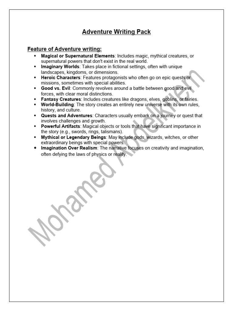 Adventure Writing Pack KS3 | PDF | Quest | Narration