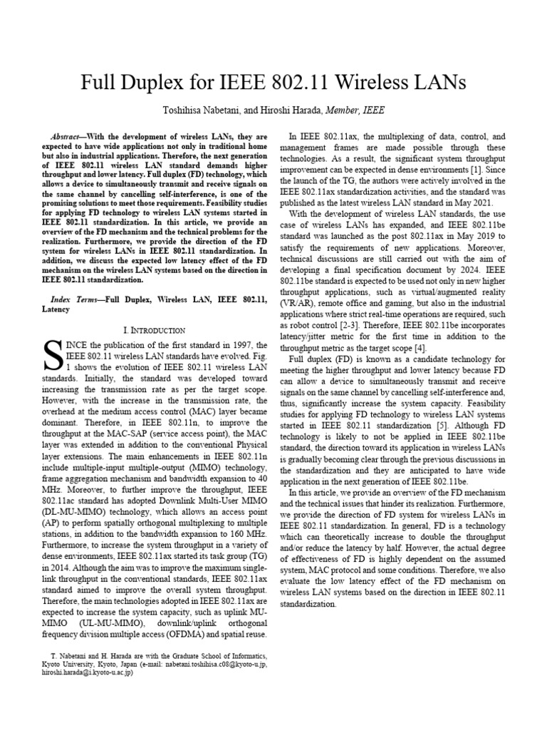 Full Duplex For IEEE 80211 Wireless LANs | PDF | Ieee 802.11 | Mimo