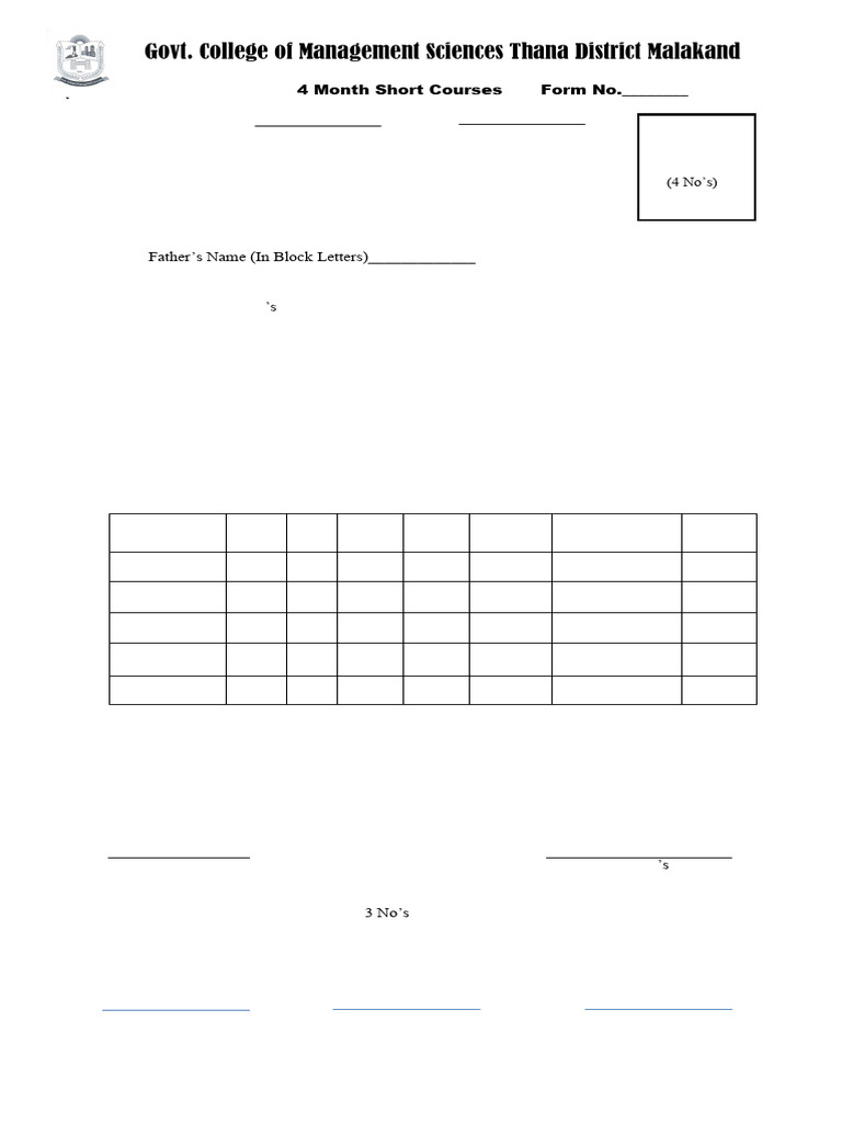 GCMS THANA Admission Form | PDF