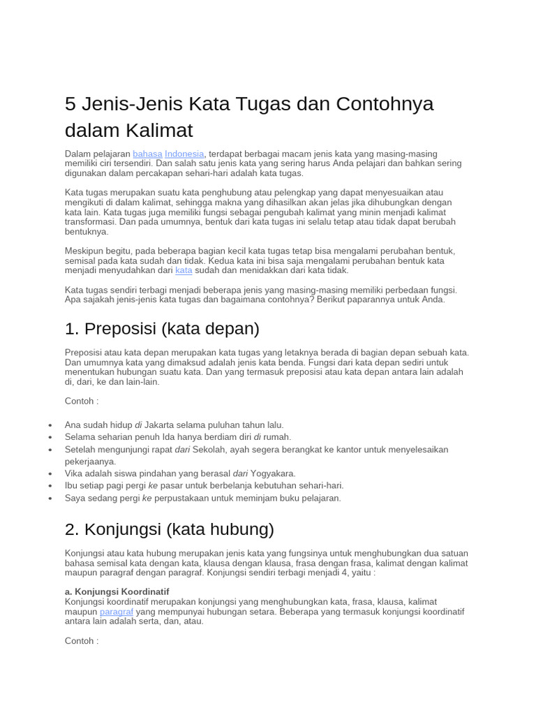 5 Jenis Kata Tugas | PDF