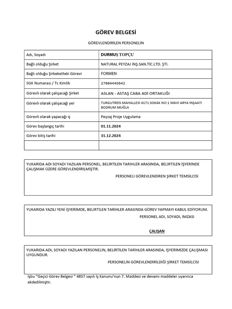 Zeynep Gül Geçici Görevlendirme | PDF
