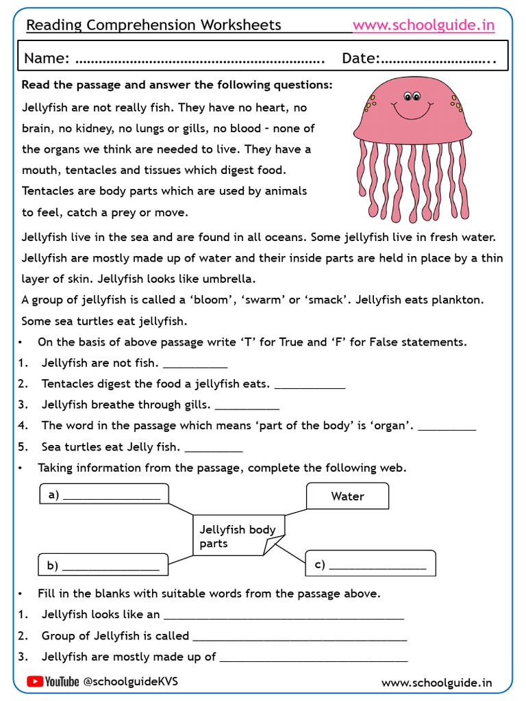 Jellyfish Reading Comprehension Worksheet | PDF