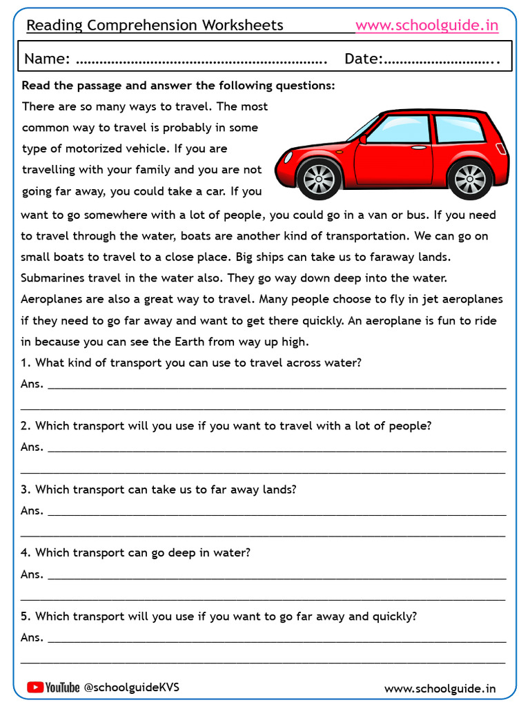 Reading Comprehension Worksheet 7 | PDF