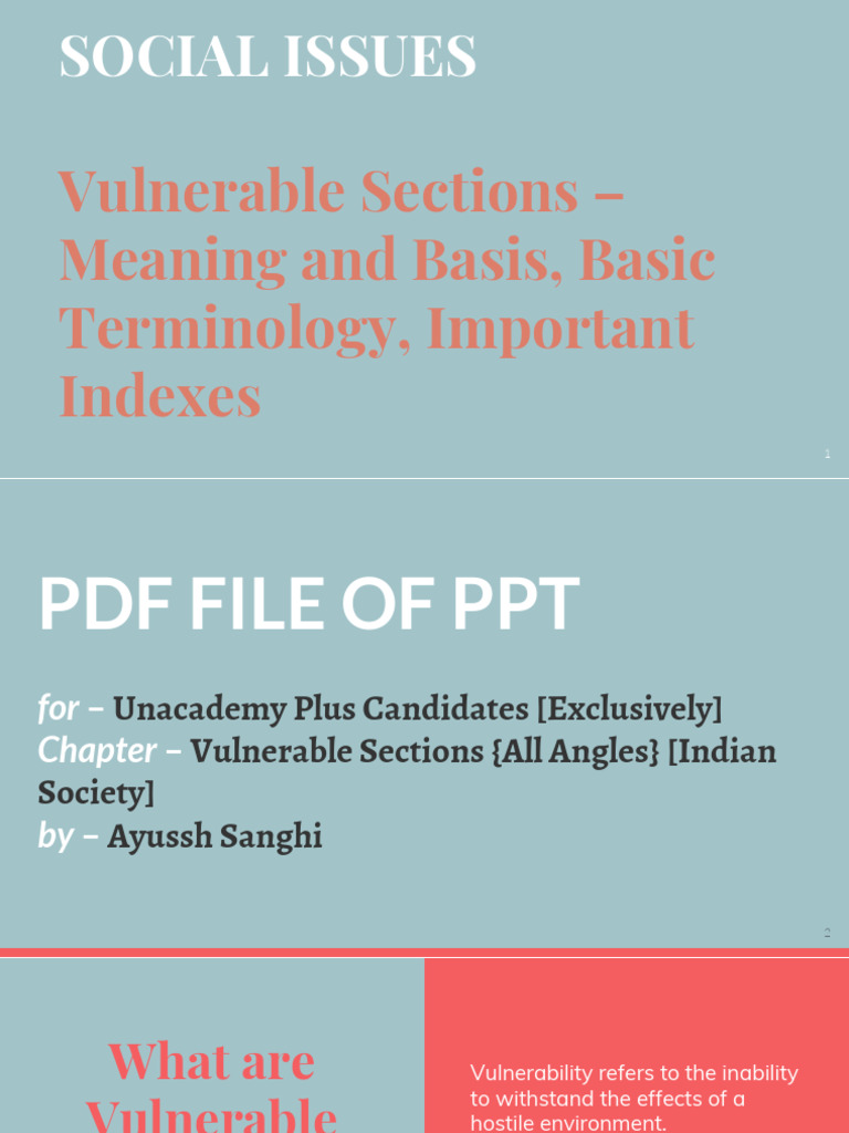 Vulnerable Sections - Meaning and Basis, Basic Terminology, Important ...