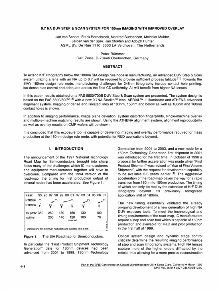 0.7 NA DUV STEP & SCAN System For 150nm Imaging With Improved Overlay | PDF | Optics ...