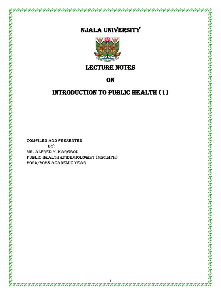 Lecture Note Introduction To Public Health 20242025 | PDF | Public ...