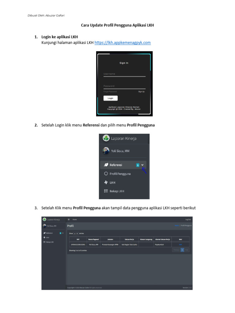 Cara Update Profil Pengguna Aplikasi LKH | PDF