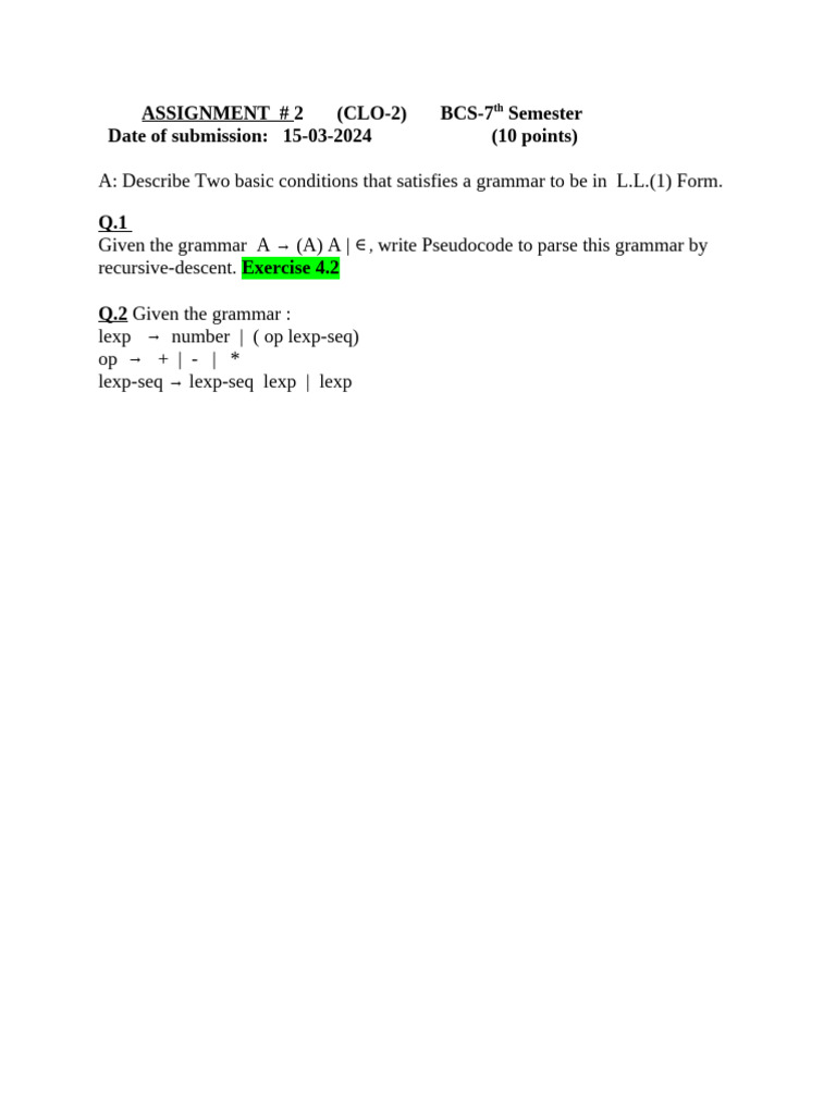ASSIGNMENT # 2 Top-Down Parser. | PDF | Parsing | Theoretical Computer ...
