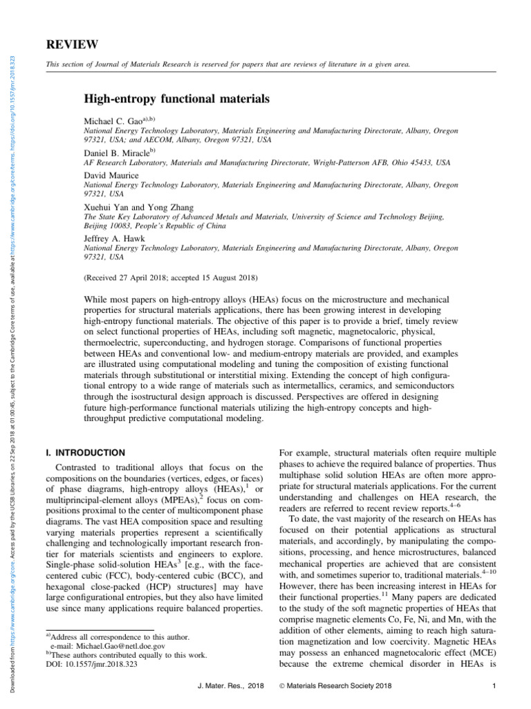 2018-High-Entropy Functional Materials | PDF | Phases Of Matter ...