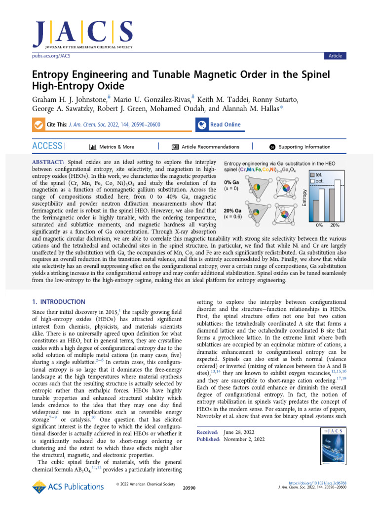 2022 Entropy Engineering and Tunable Magnetic Order in The Spinel High Entropy Oxide | PDF ...